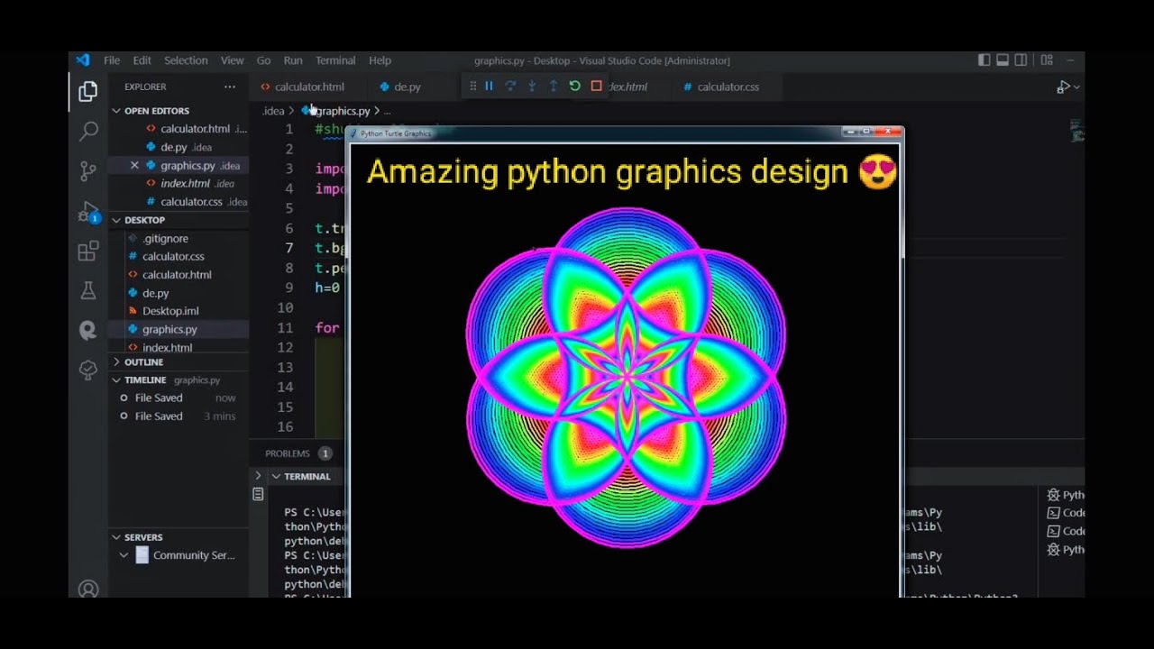 Python Turtle Graphics Design Video Cool Design In Python Youtube