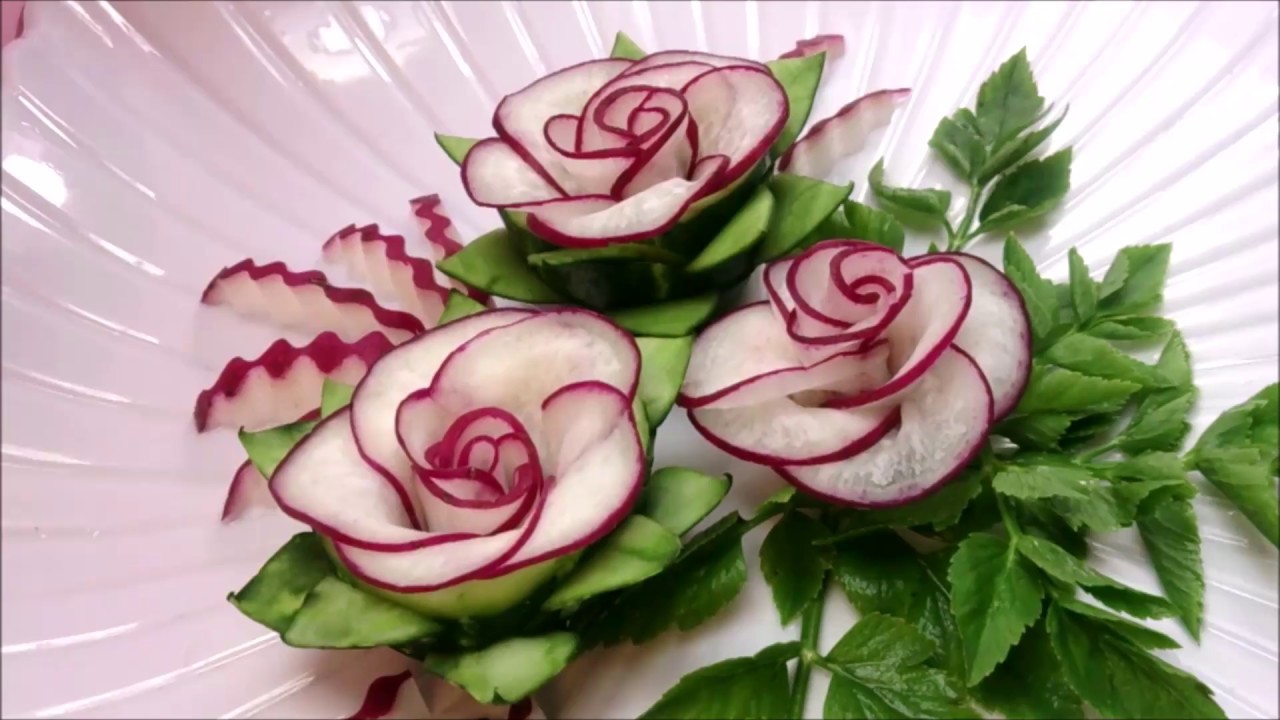 Red Radish Cucumber Designing Garnish How To Make Radish Rose