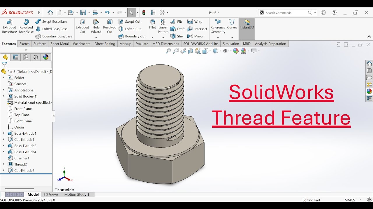 Solidworks Thread Feature Tutorial Thread Feature In Solidworks Youtube