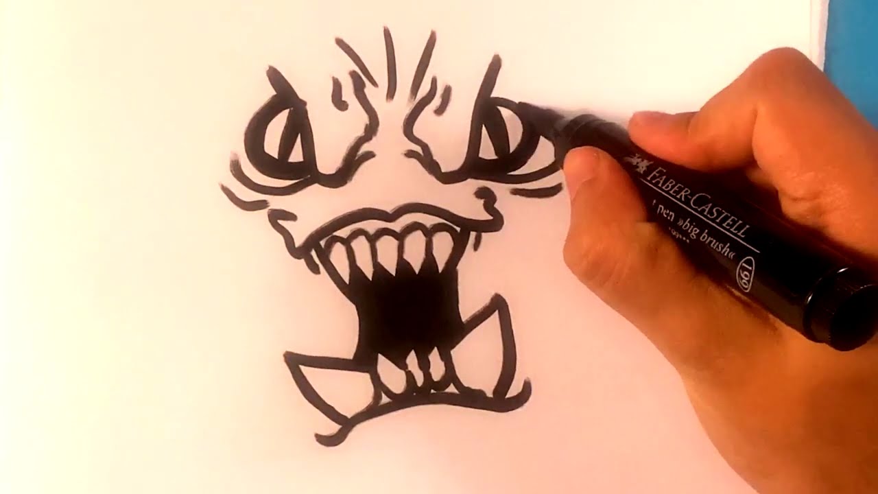 How To Draw Scary Monster Face Halloween Drawing Lesson Easy Youtube