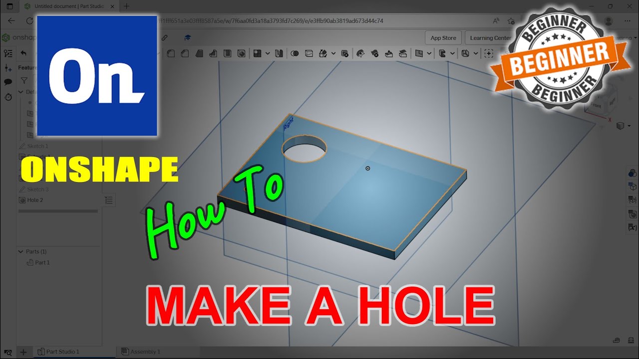 Onshape How To Make A Hole Tutorial Youtube