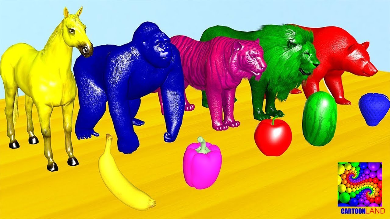 Wrong Fruits Colors Drop On Road For Animals And Cages Cartoon For