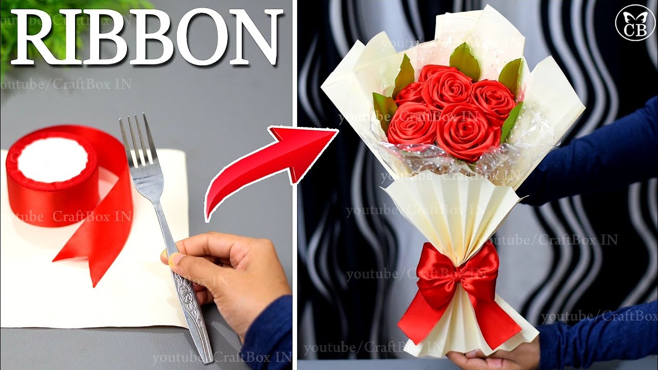 Diy Satin Ribbon Rose Flower Bouquet How To Flower Wrapping