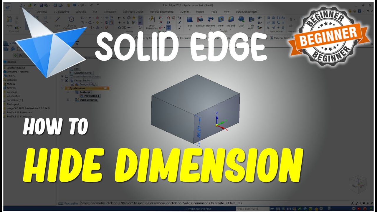 Solid Edge How To Hide Dimension Youtube