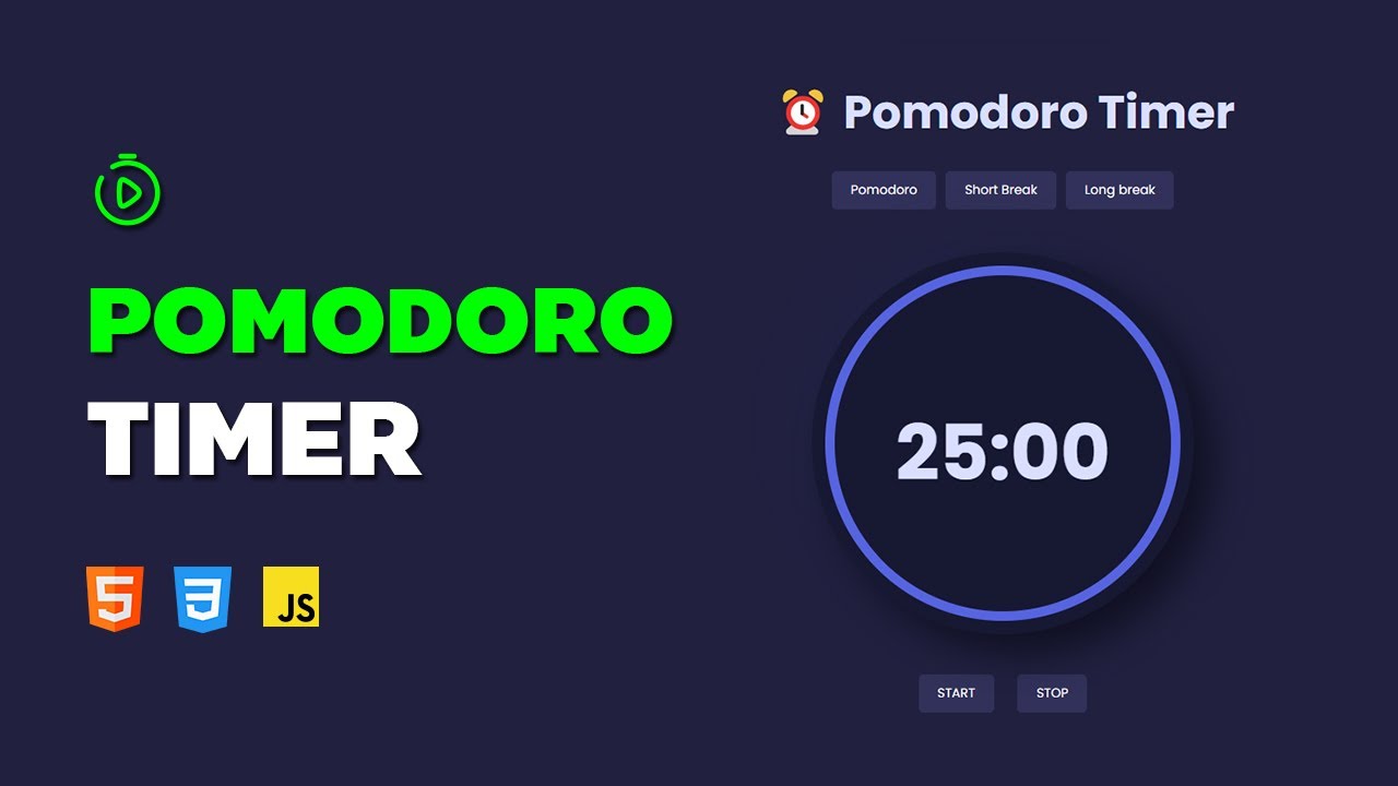 Create A Custom Pomodoro Timer With Html Css And Javascript Youtube