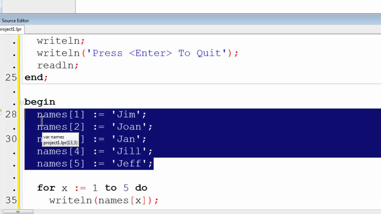 Free Pascal Program Tutorial 18 Arrays Lazarus Youtube