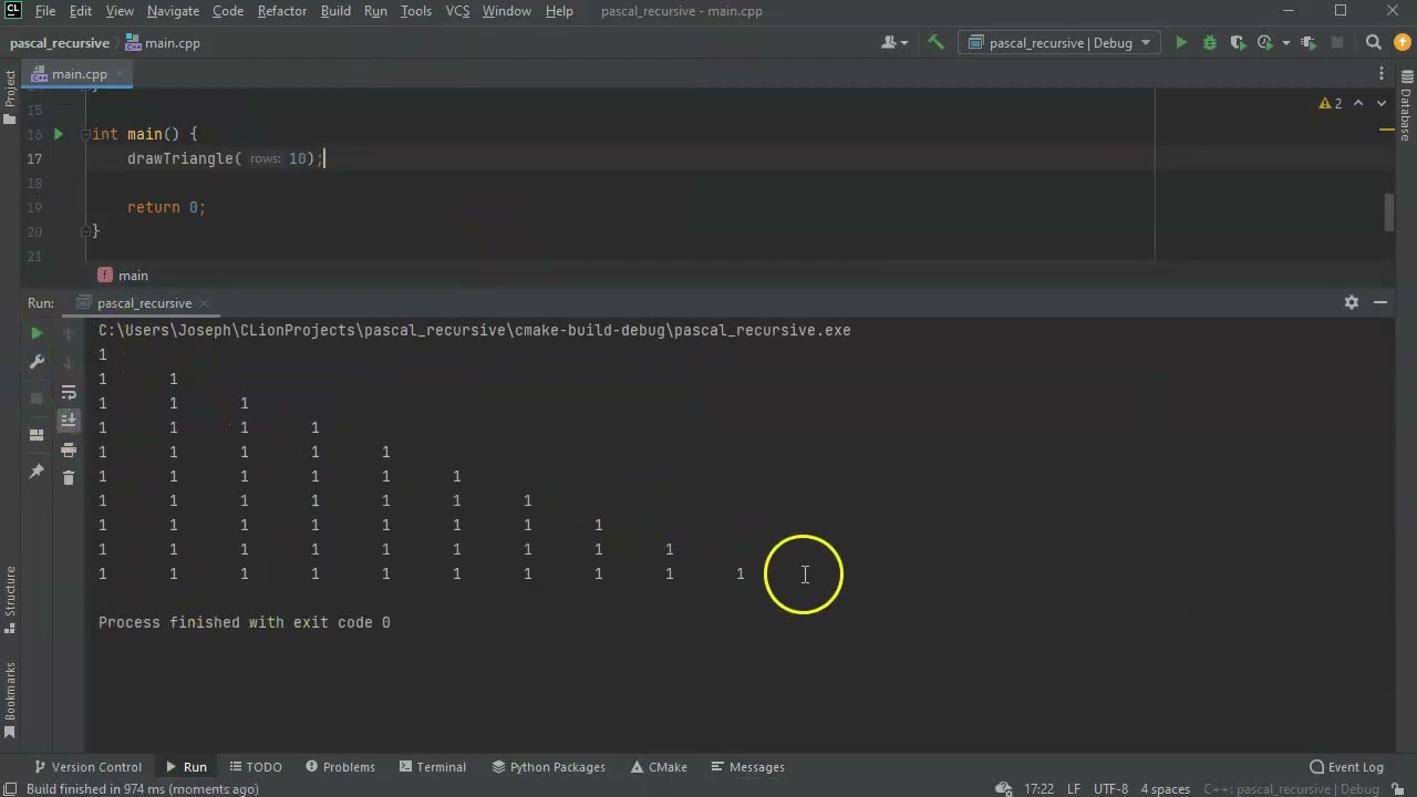 Calculating Pascal S Triangle Using Recursion In C Youtube