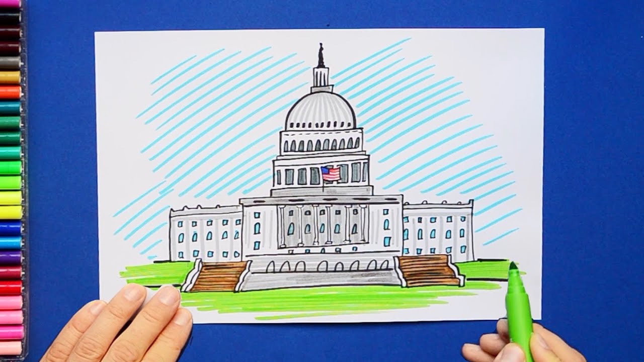 How To Draw Usa Capitol Building Washington Dc Youtube