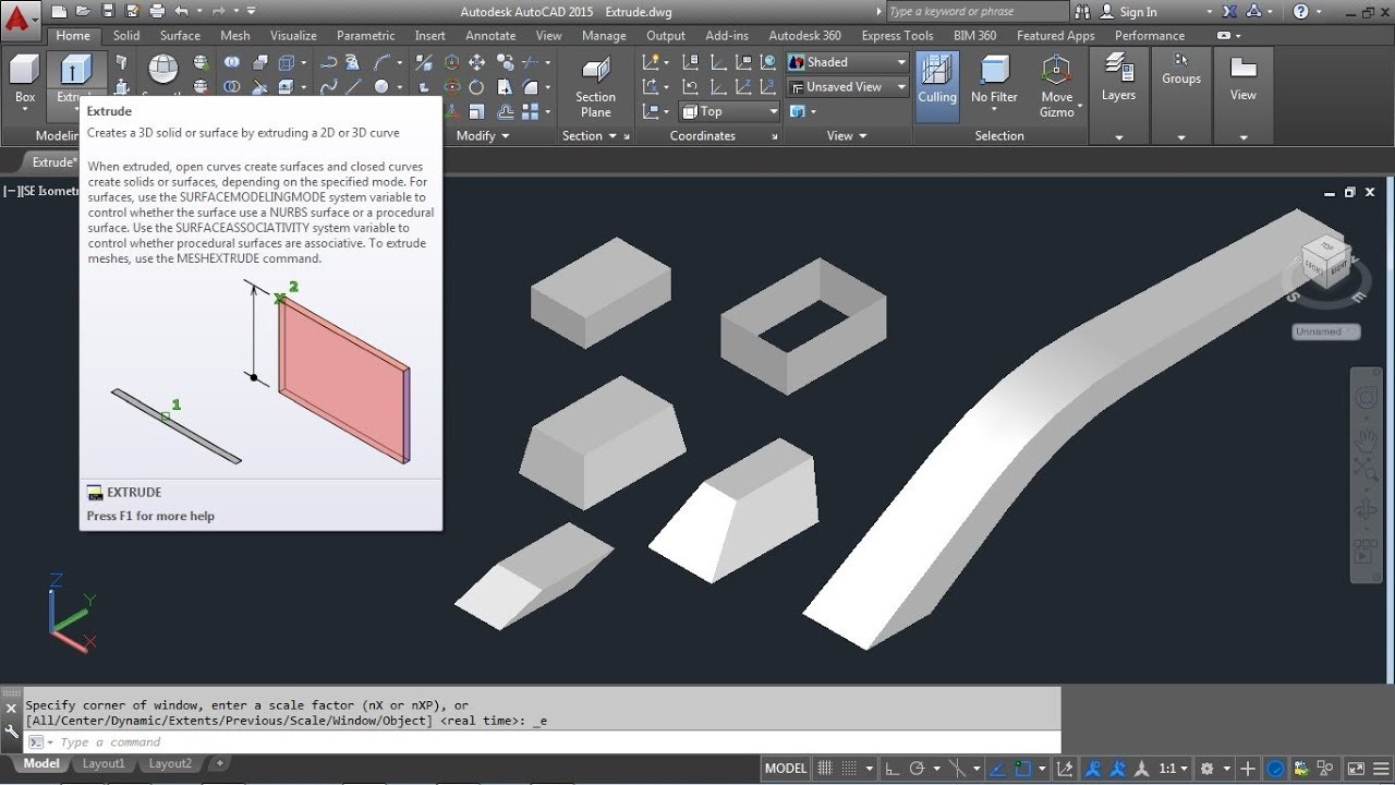 Autocad 3d Extrude Command Tutorial Complete Surface Solid Along