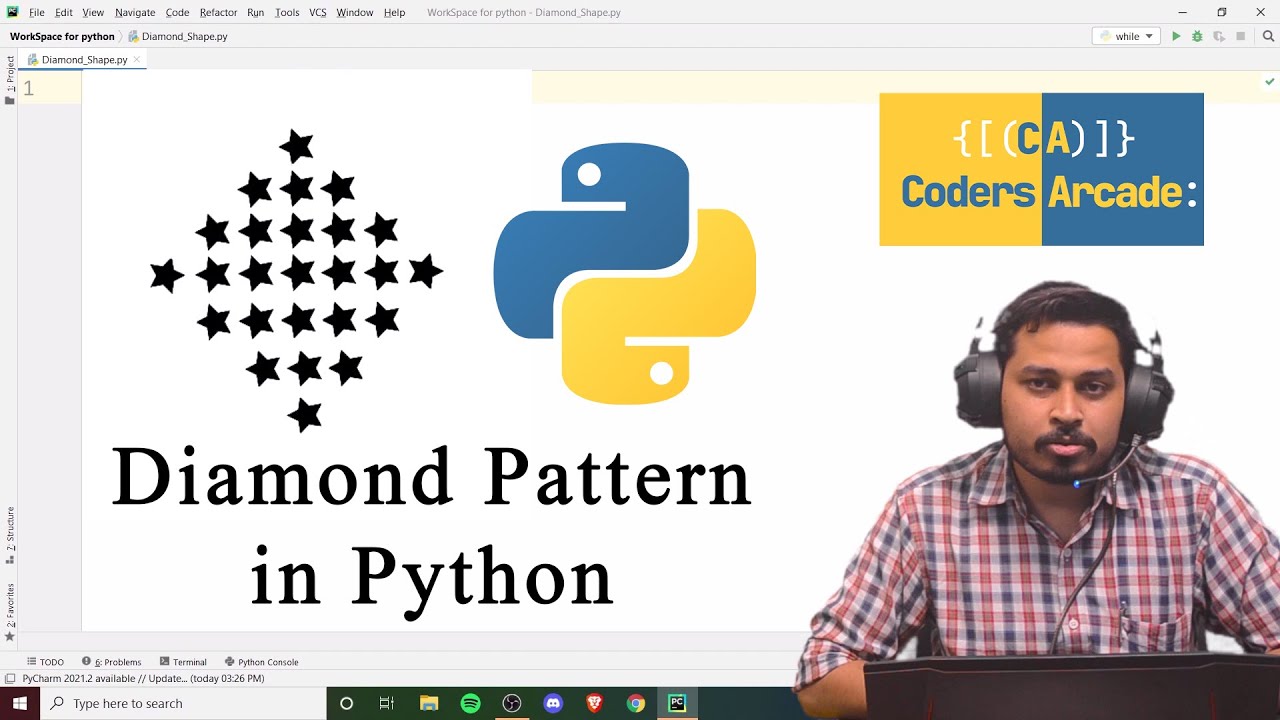 Printing Patterns In Python The Diamond Pattern Youtube