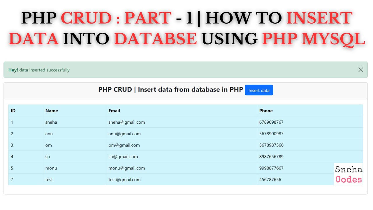 Php Crud Part 1 How To Insert Data Into Database In Php Mysql Php