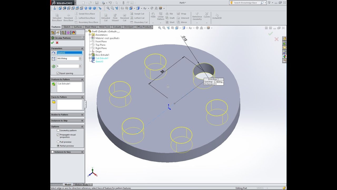 Solidworks Circular Pattern Youtube