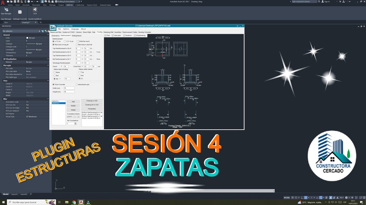 Sesion 4 Zapatas En Autocad Con Plugin Para Estructuras Youtube