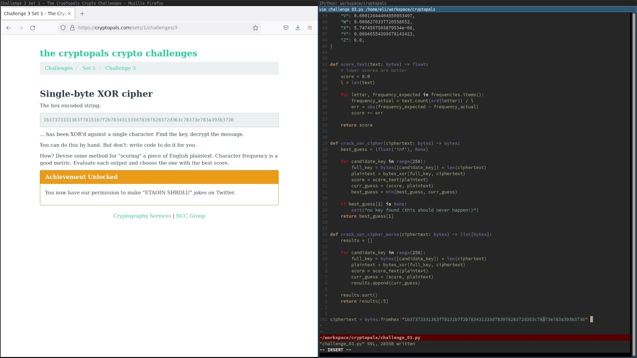 Cryptopals Guided Tour 03 Single Byte Xor Cipher Youtube