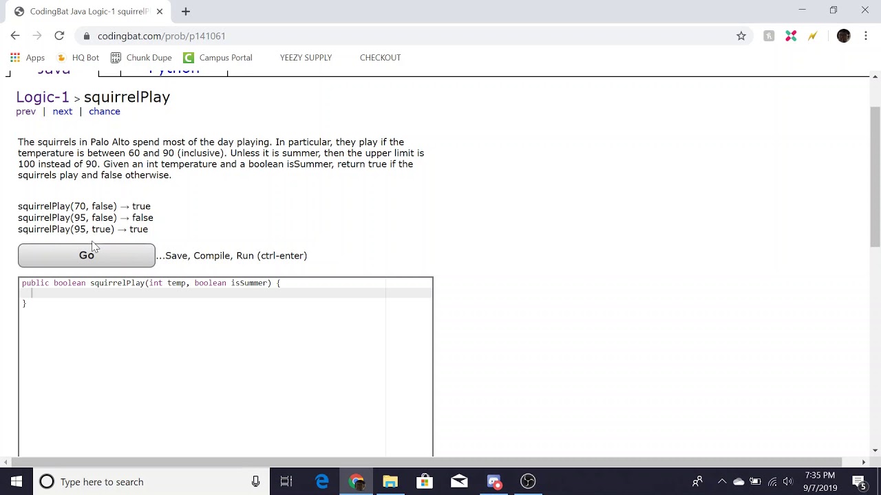 Logic 1 Squirrel Play Java Tutorial Codingbat Youtube