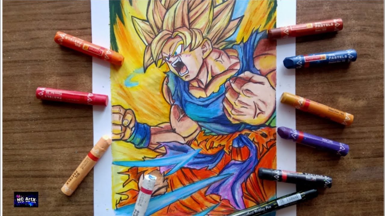 Drawing Goku Super Saiyan With Oil Pastel Color Youtube
