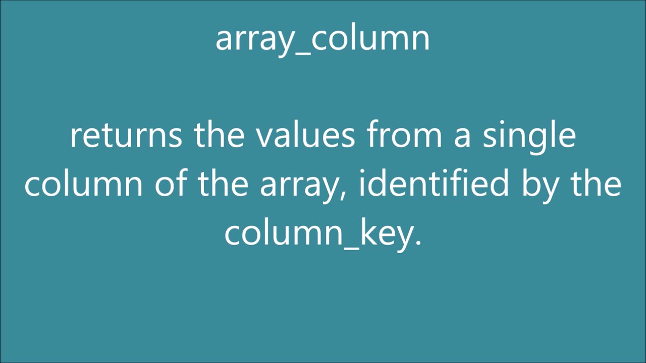 Array Column Php Array Function Youtube