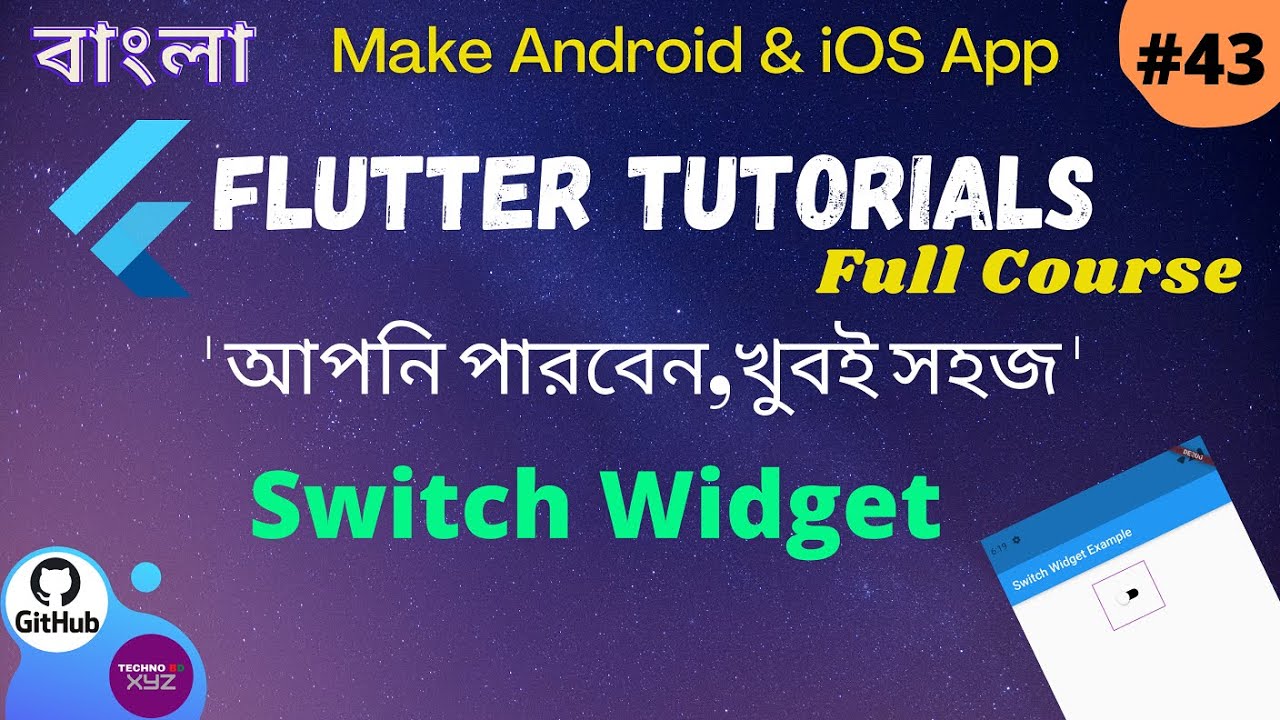 Flutter Bangla Tutorial 43 Switch Widget Use Switch Widget In
