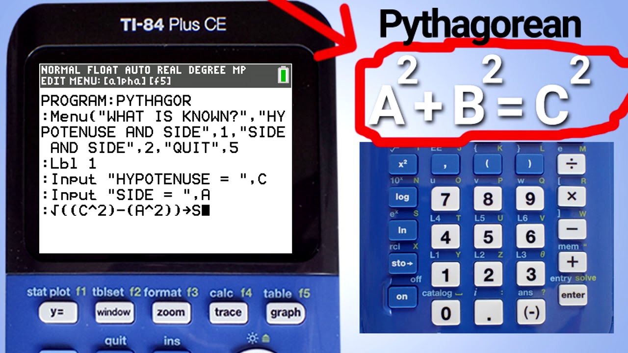 Ti 84 Plus Ce Pythagorean Theorem Program Youtube