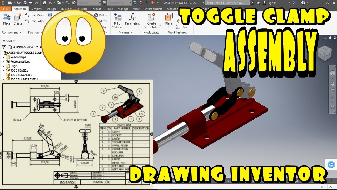Cad Cam Tutorial Toggle Clamp Assembly Inventor Autodesk Drawing Youtube
