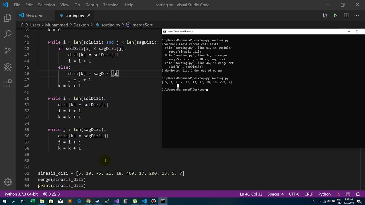 Merge Sort Algoritmas脹 Python Kodu Youtube