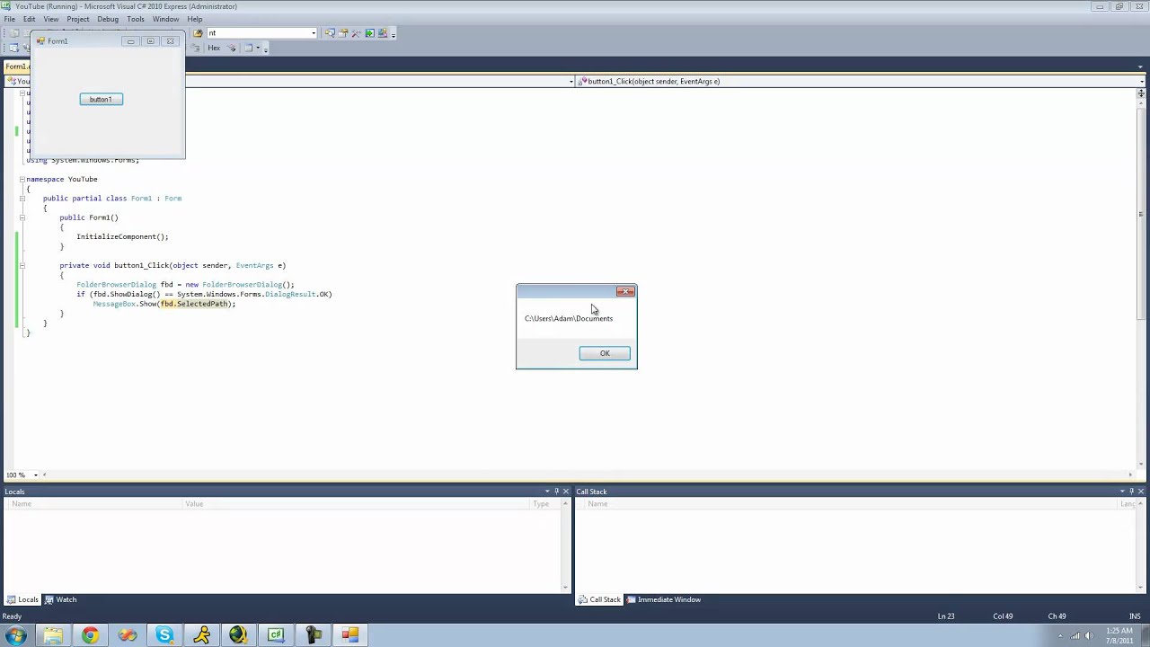 C Beginners Tutorial 56 Folderbrowserdialog Youtube