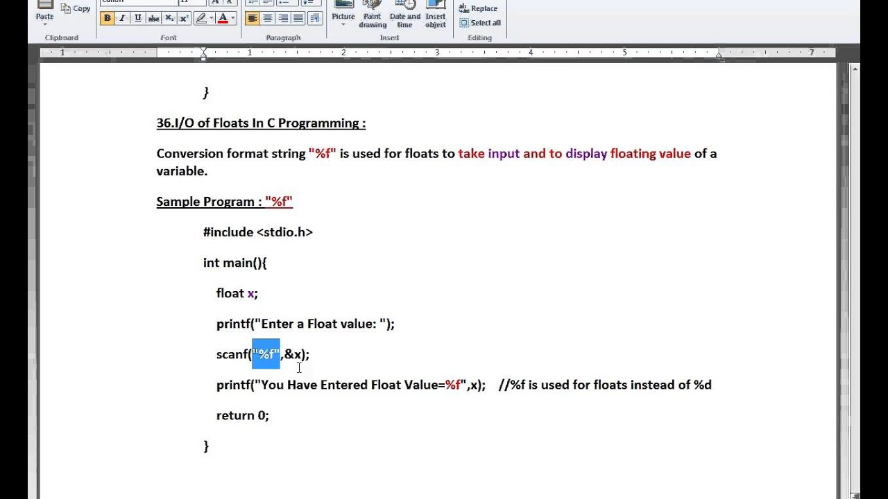 F Float Input Output In C Program Demo Youtube