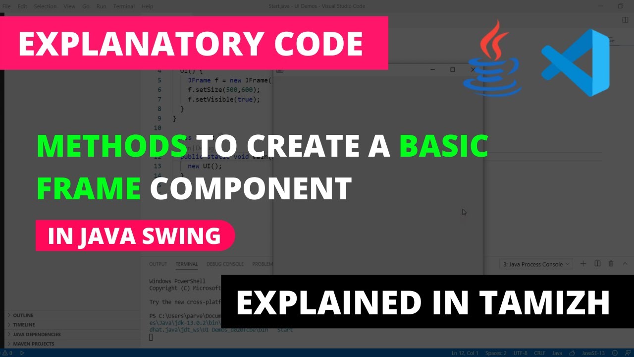Creating A Frame Component Java Swing Explained In Tamizh Youtube