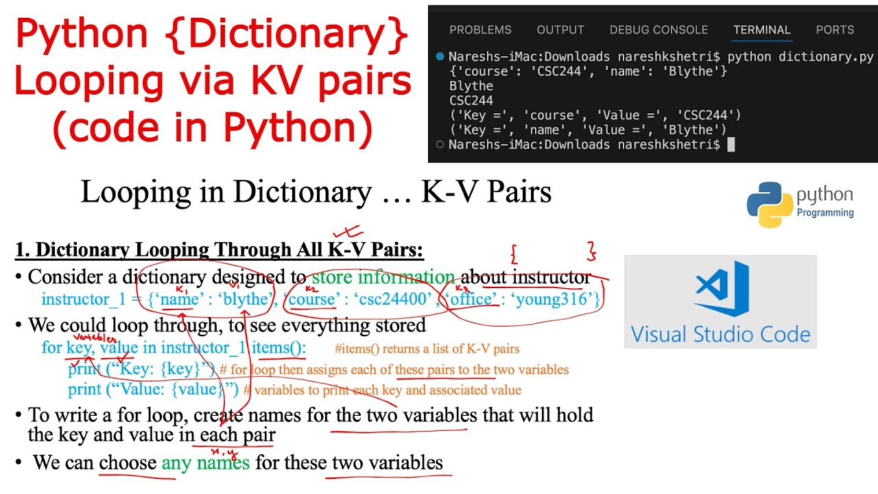 Python Dictionary Looping Through Kv Pairs Youtube