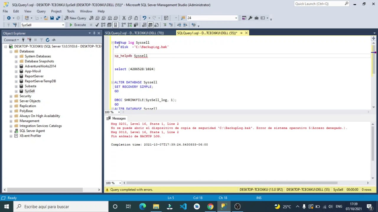 Reducir Los Log Sql Server 2019 Youtube