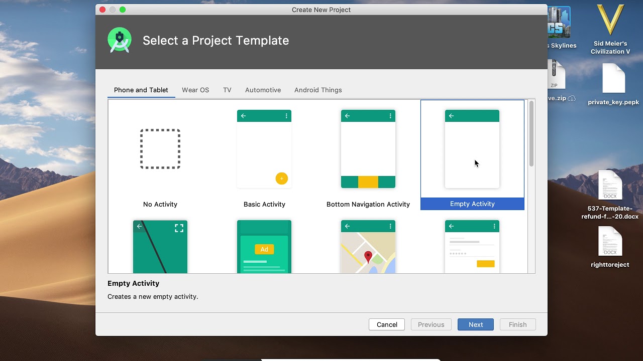 Android Studio Creating New Project Tutorial Youtube