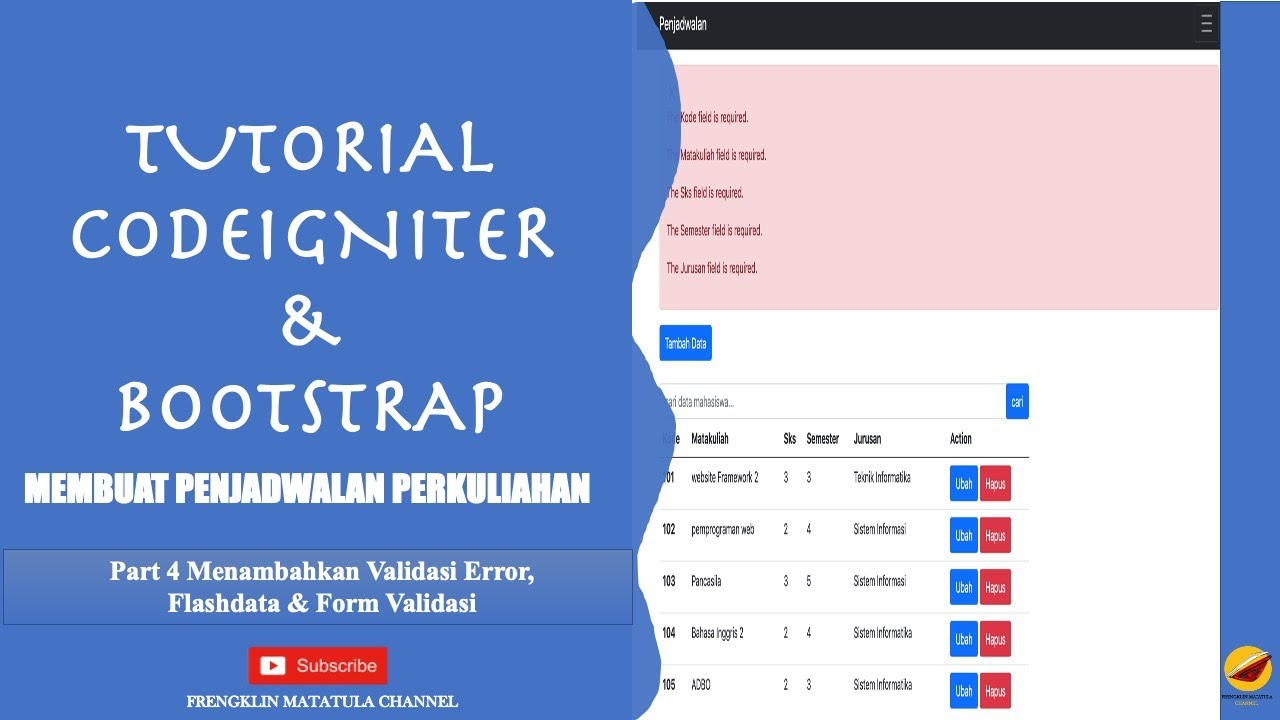 Part 4 Menambahakan Form Validation Validation Errors Flashdata Youtube