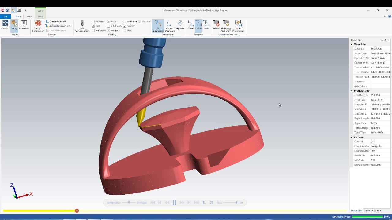 Mastercam Multiaxis Toolpath Curve Youtube