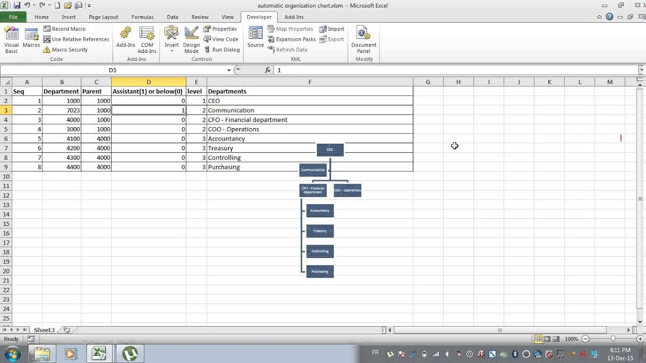 Automatic Organizational Chart Excel Data Macro Vba Youtube