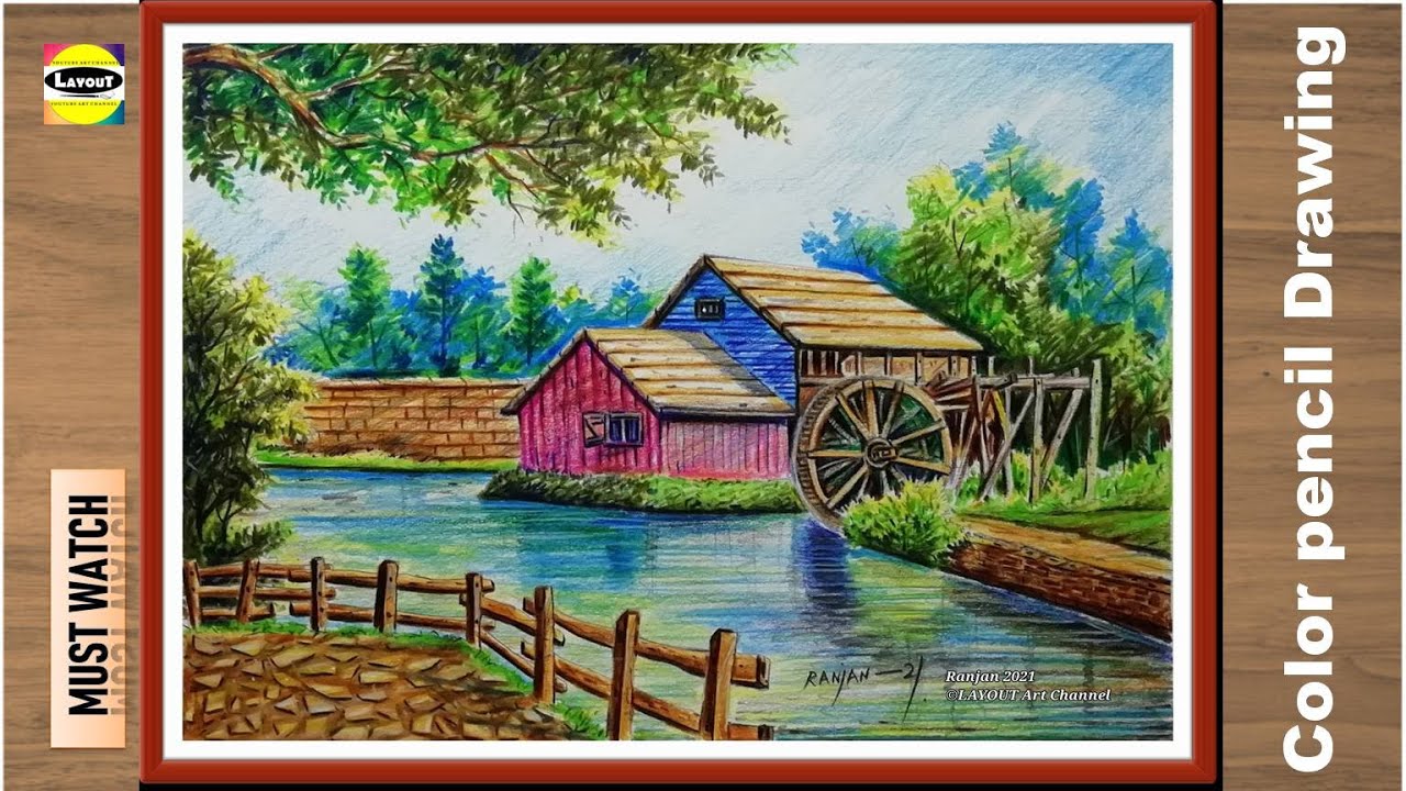 How To Draw A Landscape With Colored Pencils Colour Pencil Drawing