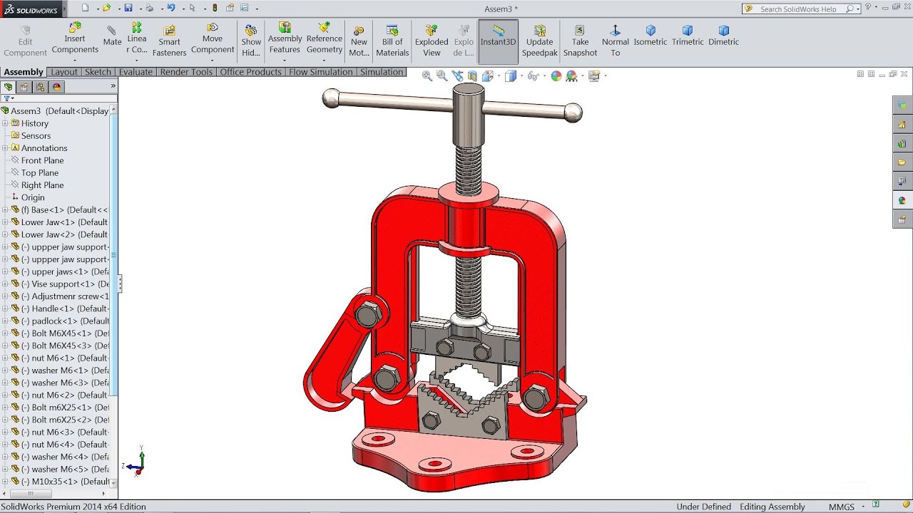 Solidworks Tutorial Design And Assembly Of Pipe Vise In Solidworks