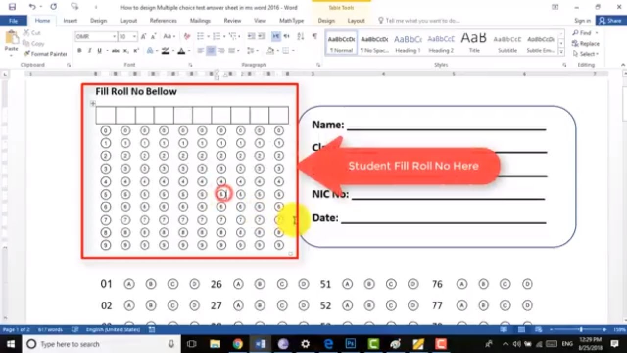 How To Design Create Multiple Choice Test Answer Sheet In Ms Word