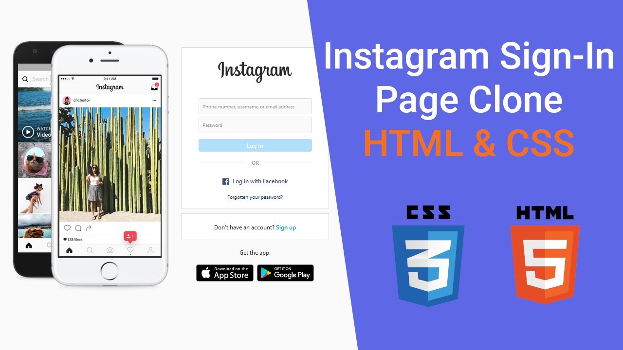 Html Css Beginner Project Tutorial Instagram Sign In Page Clone