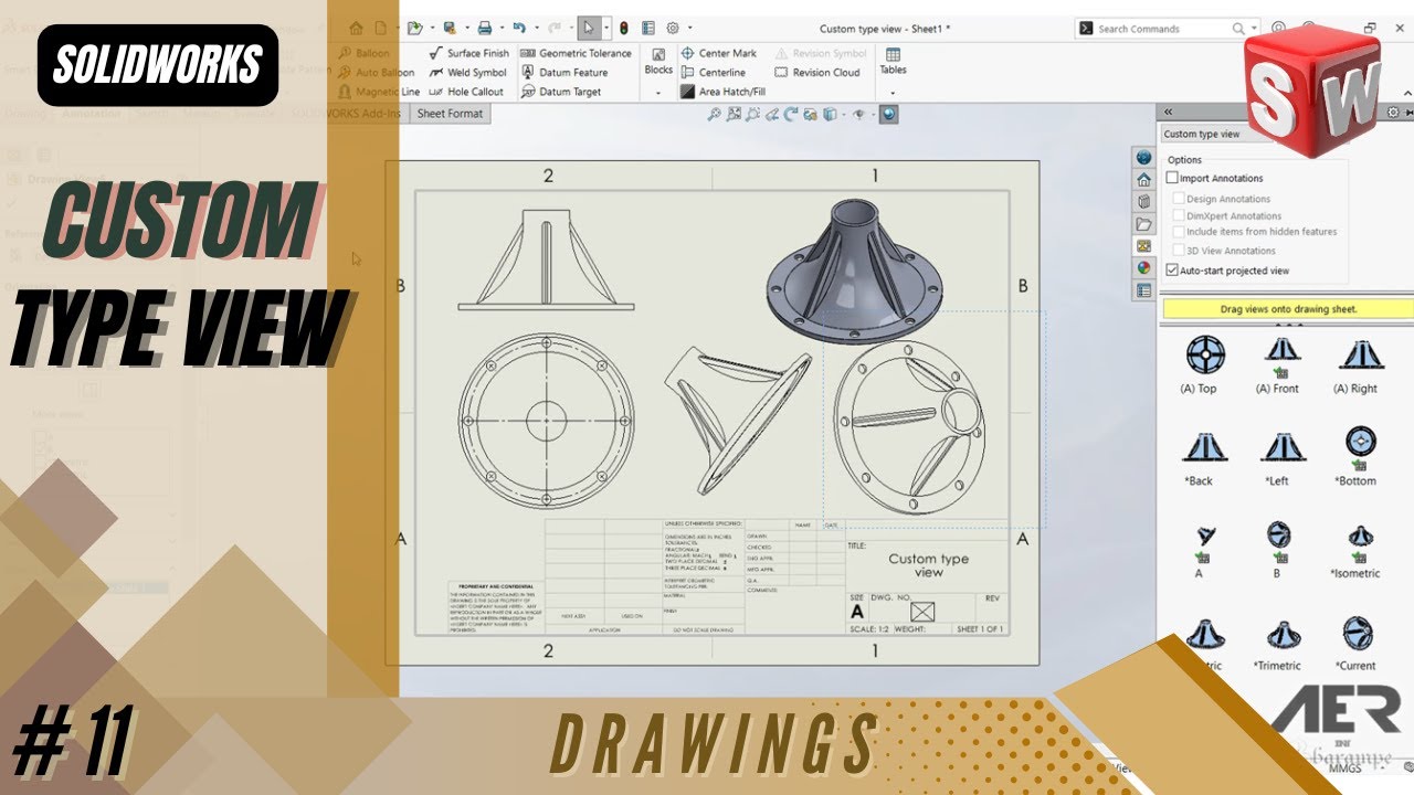 Custom Type View Solidworks Tutorial Drawing Stage 11 Eng Aer