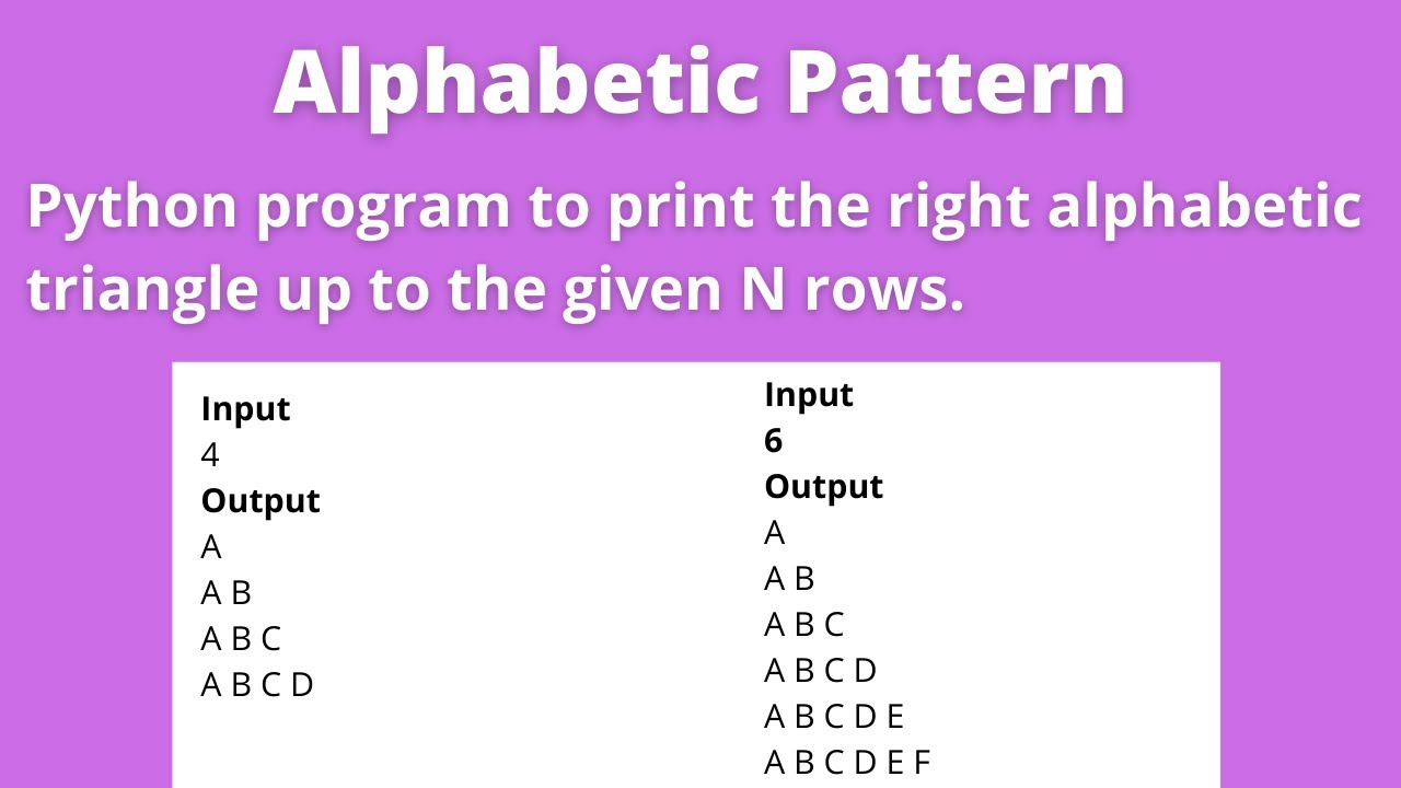 Alphabetic Pattern Python Program To Print The Right Alphabetic
