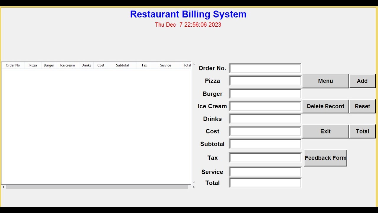 Restaurant Billing System Using Tkinter In Python Youtube