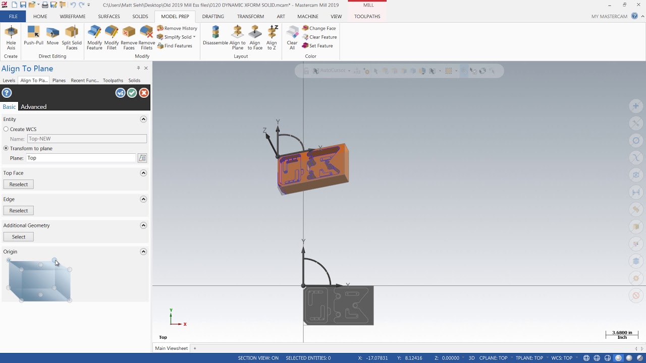 Mastercam 2019 Align To Plane Youtube