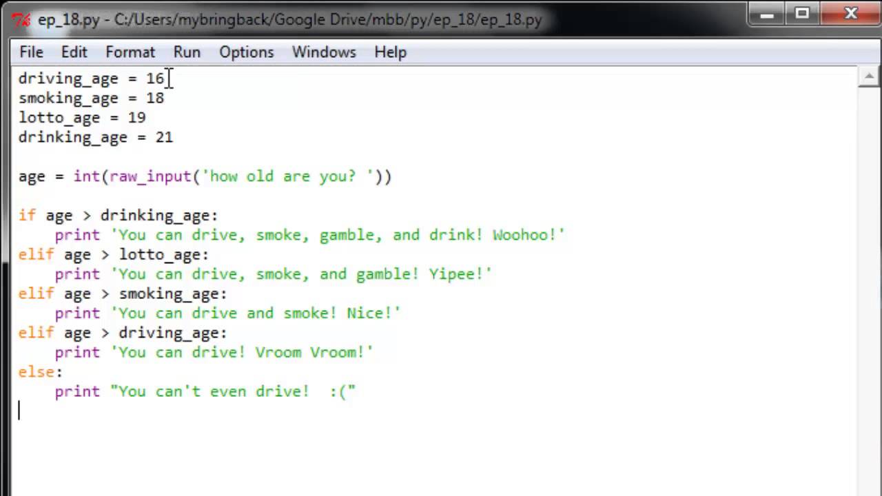 Learn Python Programming Tutorial 18 Else If Youtube