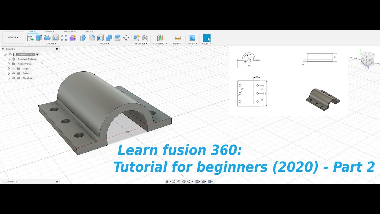 Learn Fusion 360 Tutorial For Beginners 2020 Part 2 Youtube
