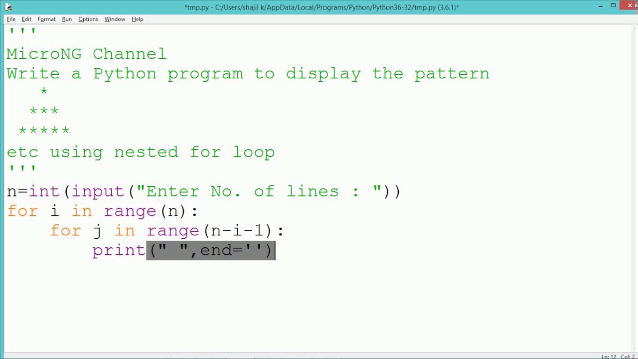 Python Program Pattern 2 Youtube