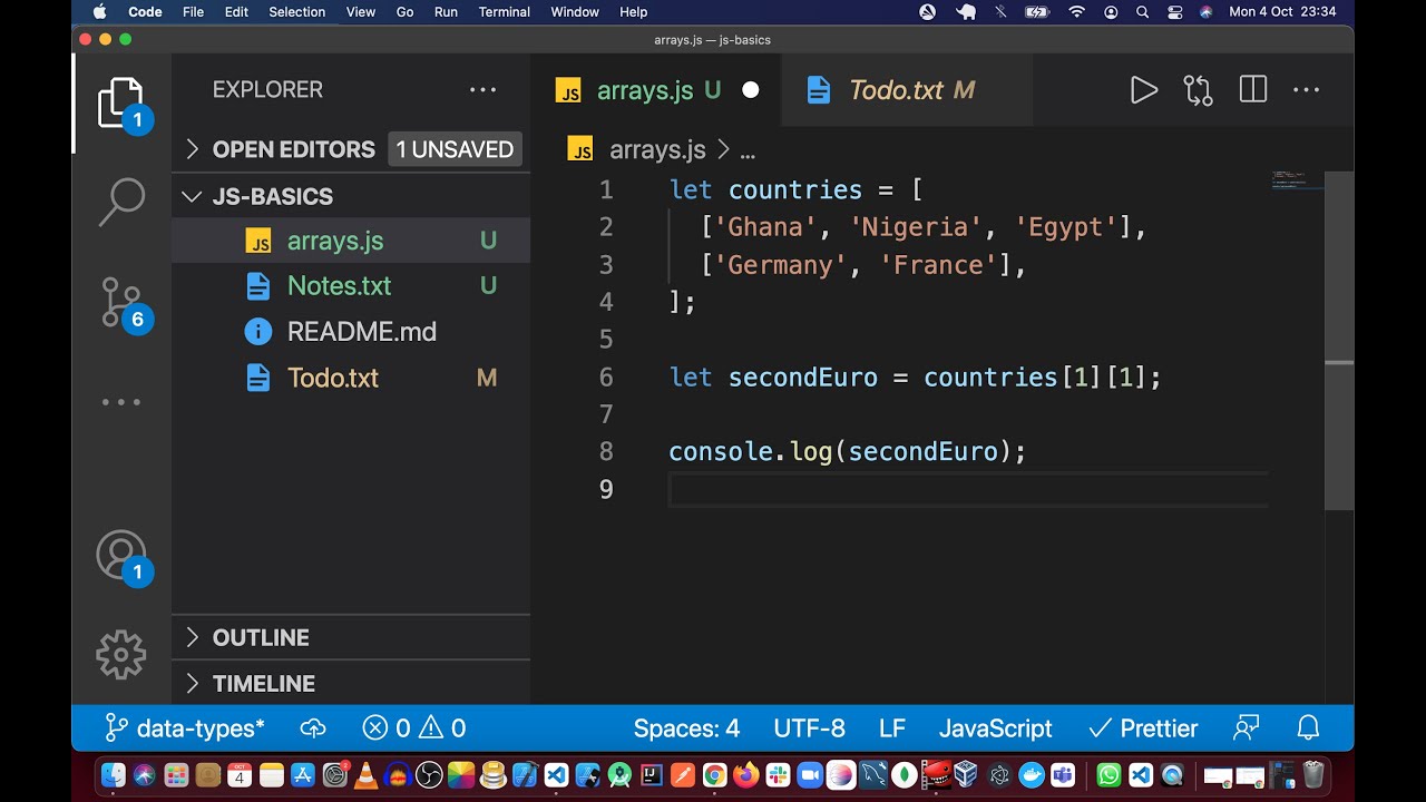 Javascript Arrays And Basic Array Operations Youtube