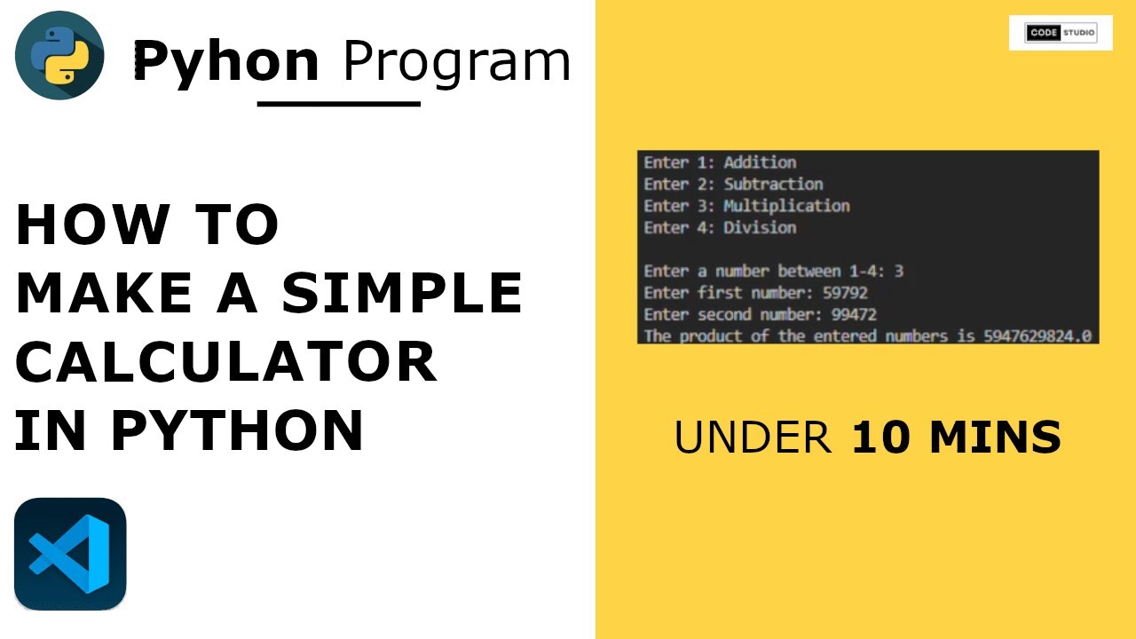 How To Make A Simple Calculator In Python Coding Studio Youtube
