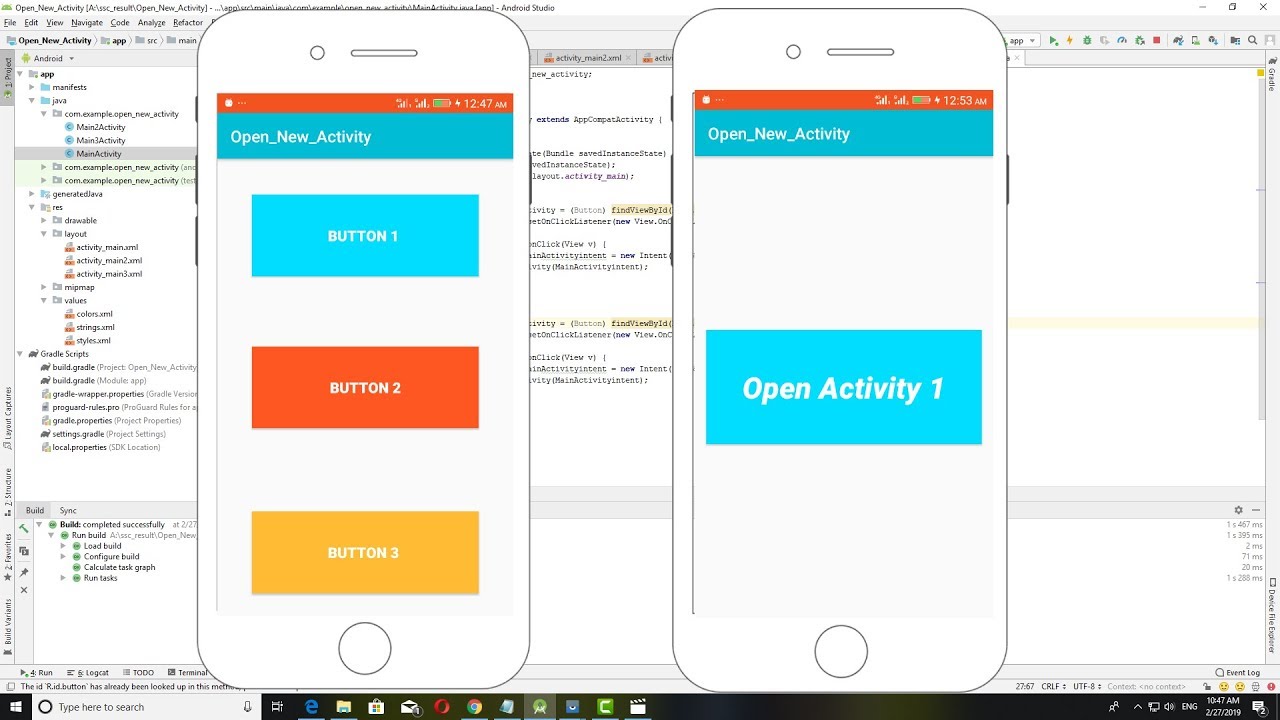Open New Activity From Android Button Click Android Studio Youtube