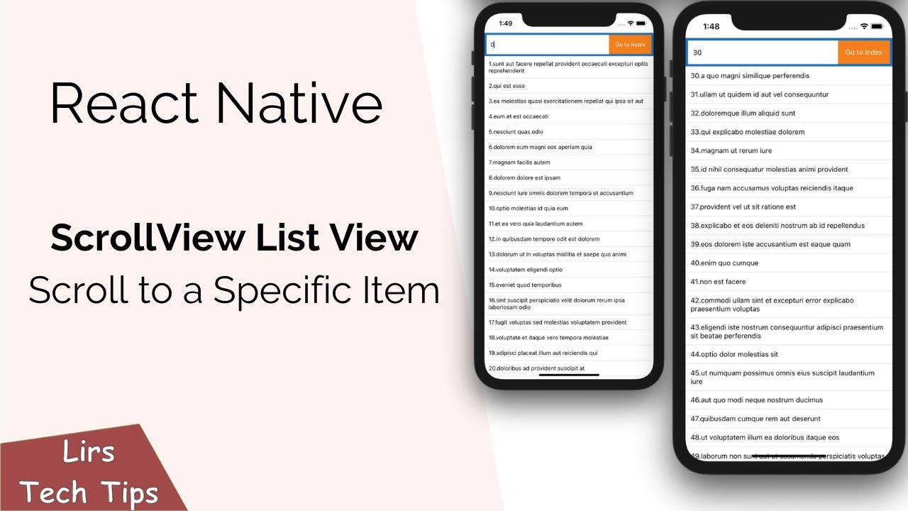 React Native Scroll To A Specific Item In Scrollview Youtube