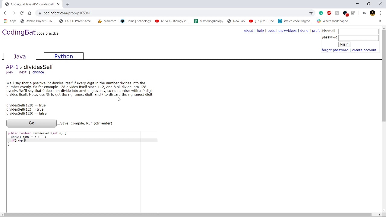 Ap 1 Dividesself Java Tutorial Codingbat Youtube